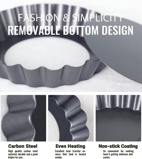 Tartelette vormpjes, 6 stuks, 10 cm, antiaanbaklaag, taartvorm met hefbodem,... | bol.com