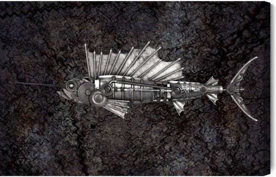 Schilderijkoning - Canvas Schilderij Steampunk Stijl Zeilvis - 120 x 80 ...
