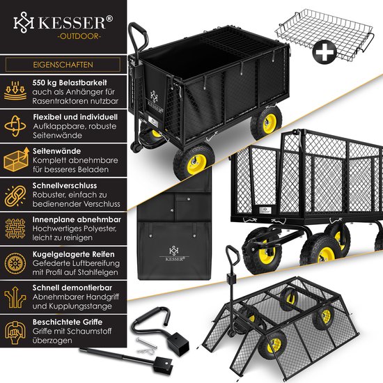 KESSER® Tuinkar Handtrekwagen 550 kg belastbare transportkar tuinkar ...