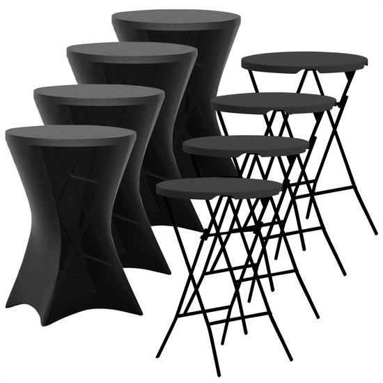 Avalo 4x Statafel Zwart - 80x110 CM - Partytafel Inclusief Statafelrok - Opklapbare... | bol