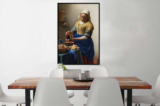 Fotolijst incl. Poster - Het melkmeisje - Schilderij van Johannes Vermeer - 60x90 cm -... | bol