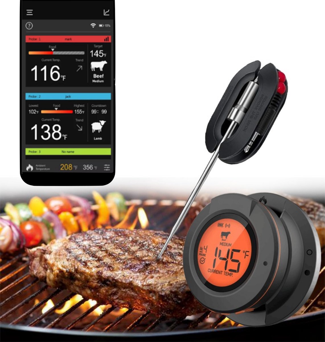 Dome thermometer - JustGoHome - Alles in een thermometer - Barbecue ...