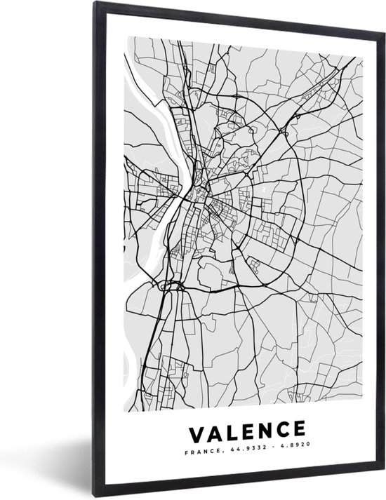 Fotolijst incl. Poster - Valence - Plattegrond - Frankrijk - Kaart ...