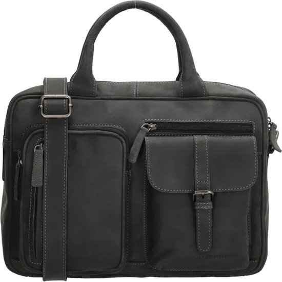 Laptoptas | echt leer | merk Hide & Stitches | 13,3 inch | kleur zwart ...