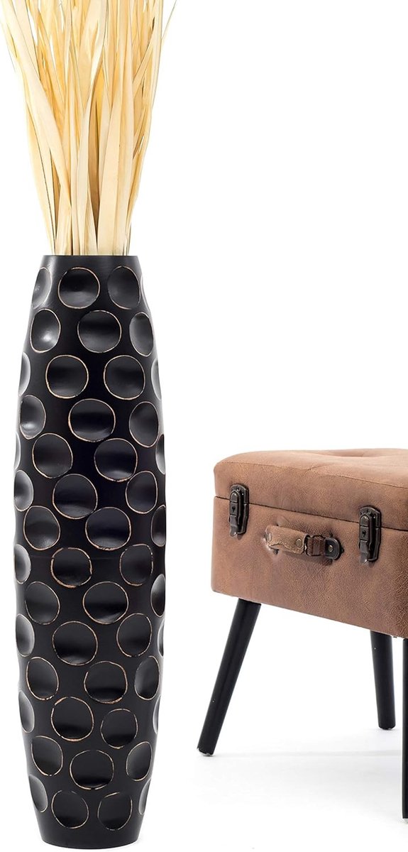 Hoge vaas - Vloervaas - Grote vaas voor Decoratieve Takken - Mangohout - 70 CM - Zwart | bol