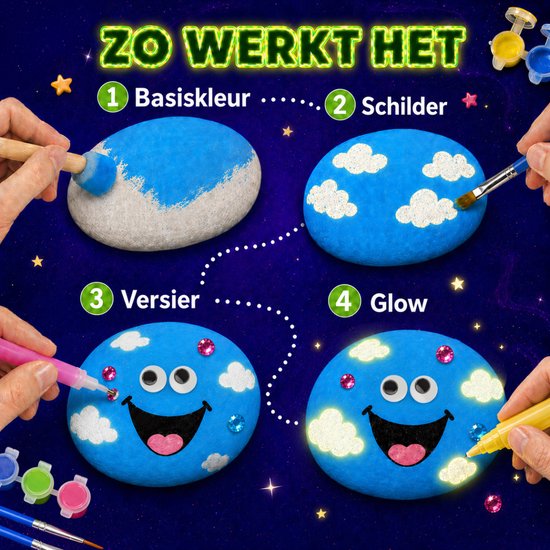 Vaive Stenen Schilderen 2109-delig – Glow in the Dark Happy Stones ...