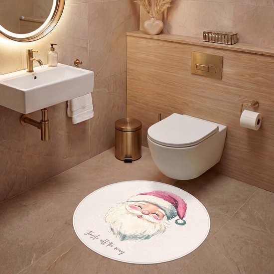 WC mat rond 70x70 cm - Antislip - Kerstman - Kerst - Quote - Beige ...