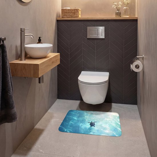 WC mat 60x40 cm - Antislip - Schildpad - Zee - Blauw - Schittering ...