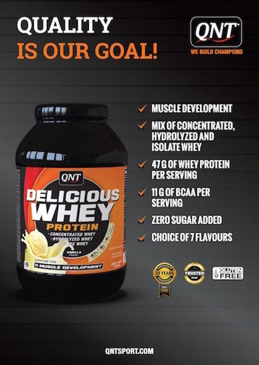 QNT Delicious Whey|Protein Eiwitpoeder|Eiwitshake|2.2kg|Vanille | bol.com