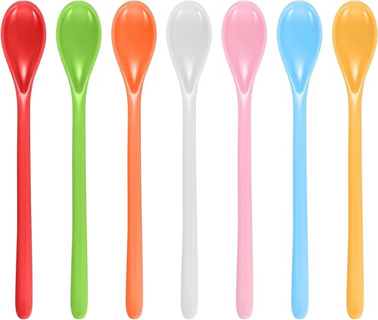Set van 7 Herbruikbare Lange Lepels voor Eieren, IJs, Desserts en Jam ...