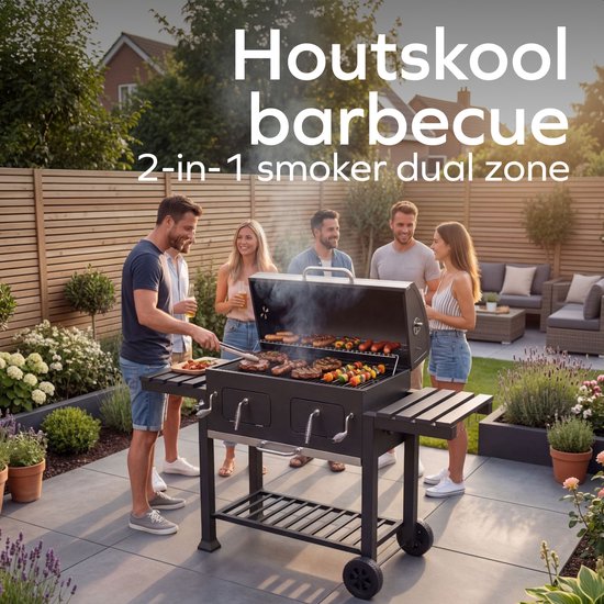 KitchenBrothers Houtskool BBQ XL - Dual Zone Smoker Barbecue - Met ...