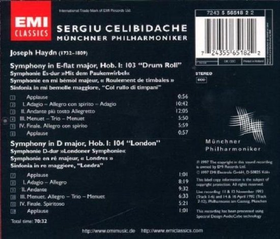 Haydn: Symphonies Nos. 103 & 104, Sergiu Celibidache | CD (album) | Muziek | bol.com