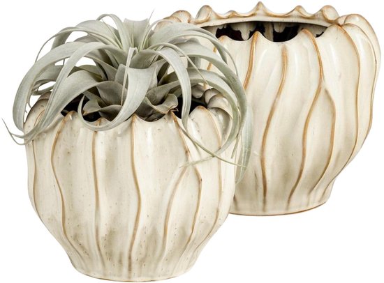 Mica Decorations Planten / bloempot Thom - 2x - creme kleur - keramiek ...