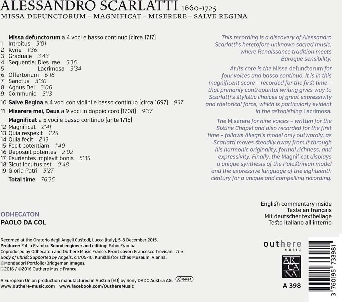 Paolo Da Col & Odhecaton - Missa Defuntorum (CD), Odhecaton | Muziek ...