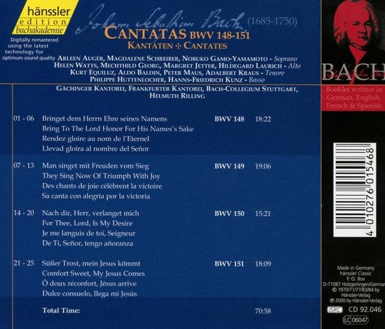 Bach-Ensemble, Helmuth Rilling - J.S. Bach: Cantatas Bwv 148-151 (CD ...