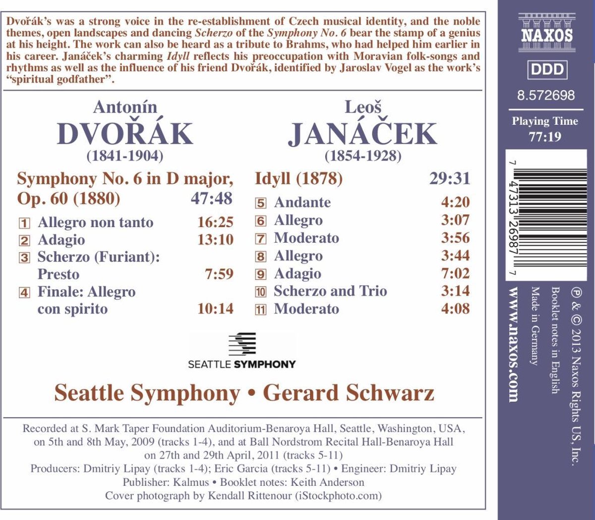 Seattle Symphony, Gerard Schwarz - Dvorák; Symphony No. 6 / Janacek: Idyll (CD),... | bol.com