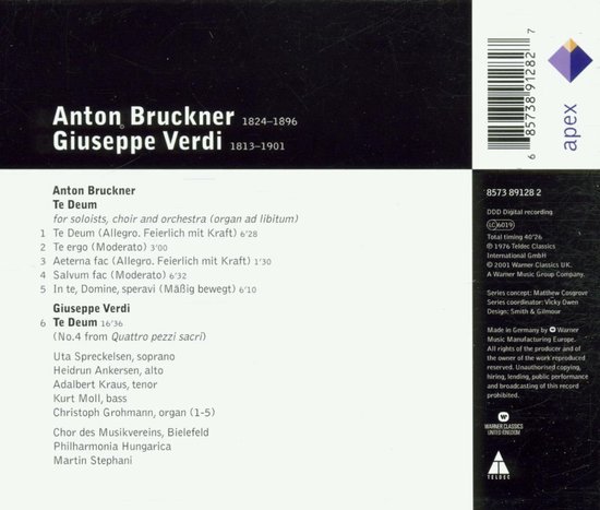 Bruckner: Te Deum; Verdi: Te Deum / Martin Stephani, Uta Spreckelsen et ...