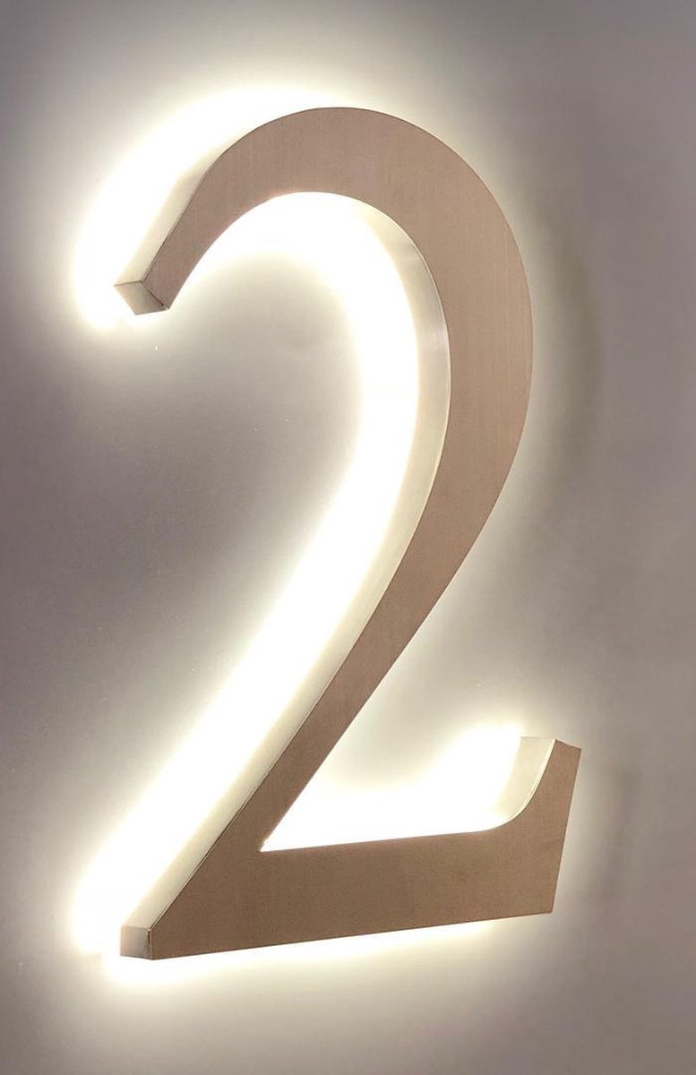 Huisnummer 2 LED Verlichting XXL - 3500K Warm Wit licht - Groot 30 cm ...