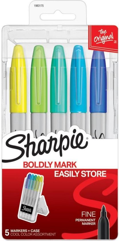 Sharpie Fine Point Cool Colors set van 5 in Plastic Box | bol