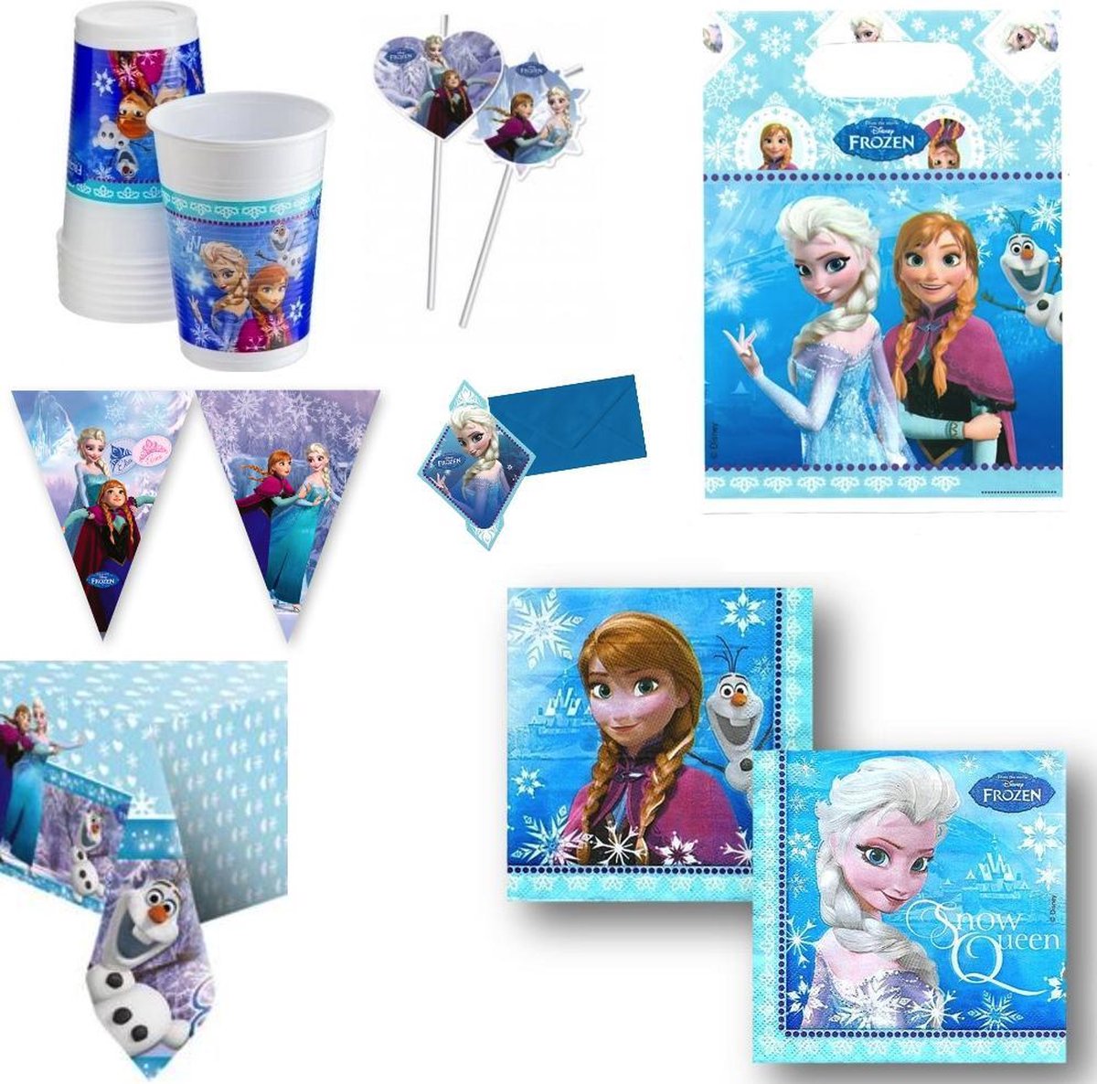 Frozen Feestpakket uitnodigingen feestzakjes rietjes bekers servetten ...