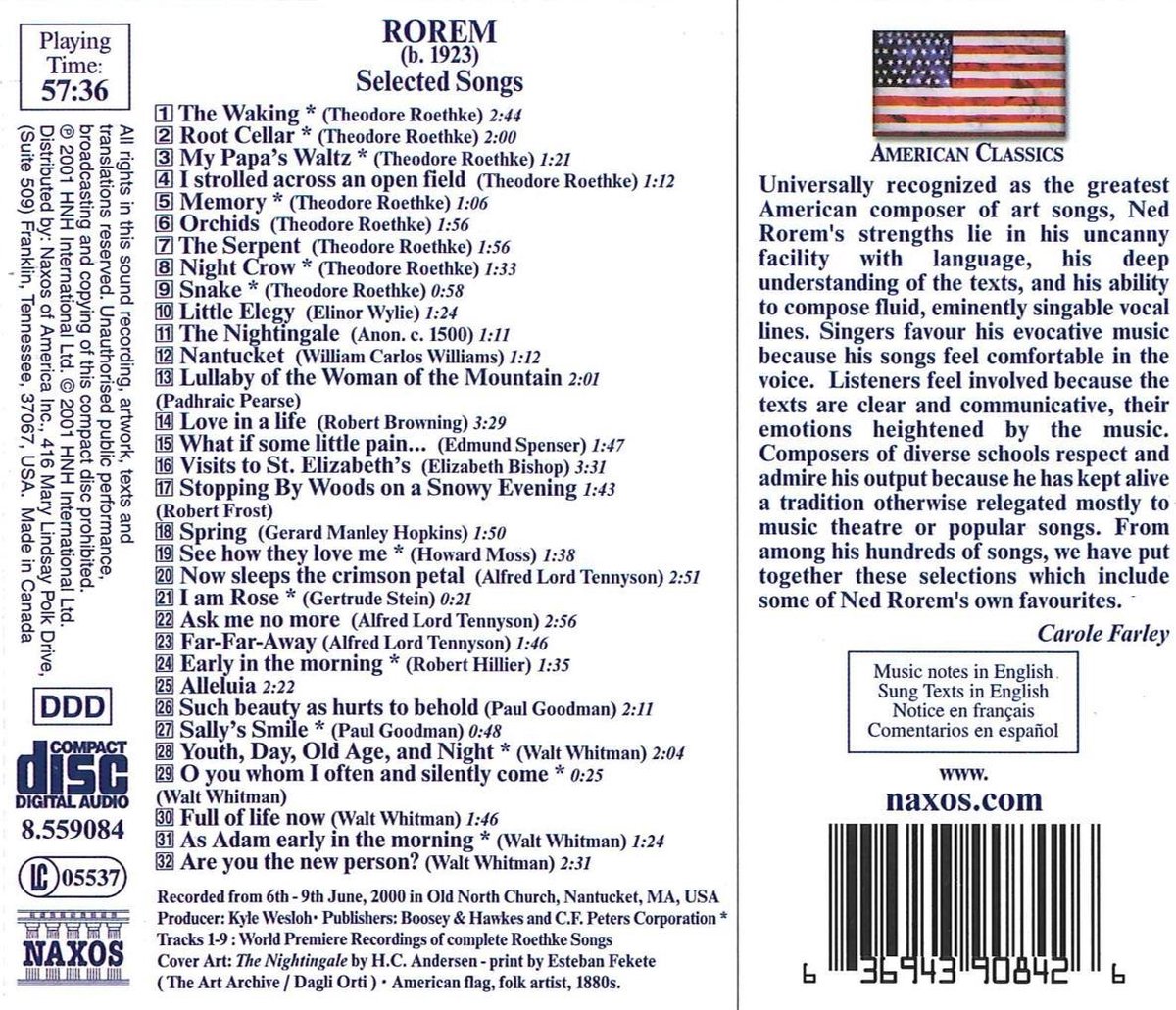 Carole Farley & Ned Rorem - Selected Songs (CD), Ned Rorem | CD (album) | Muziek | bol.com