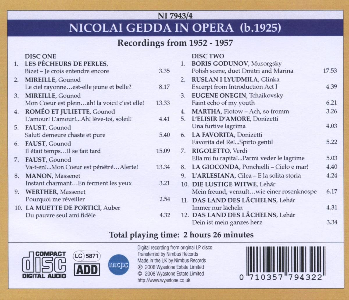 Gedda - Nicolai Gedda (2 CD), Nicolai Gedda | Muziek | bol.
