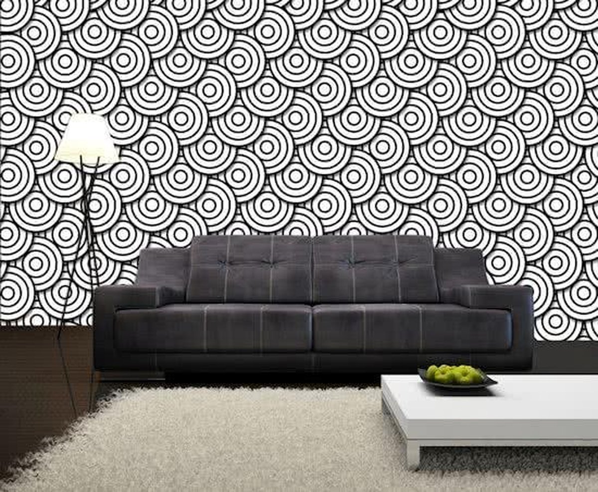 Fotobehang - Vlies Behang - Zwart-wit Rondjes 3D - 208 x 146 cm | bol.com