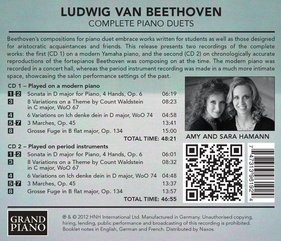 Amy And Sara Hamann - Beethoven: Complete Piano Duets (2 CD), Sarah ...