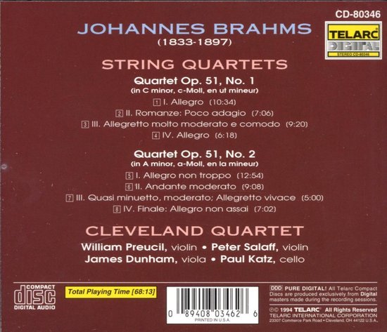 Brahms: String Quartets no 1 & 2 / Cleveland Quartet, Cleveland Quartet | CD (album) |... | bol.com