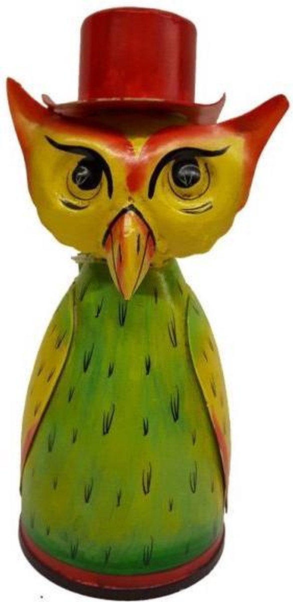 Fairtrade beeldje metalen uil met rode hoed | bol.com