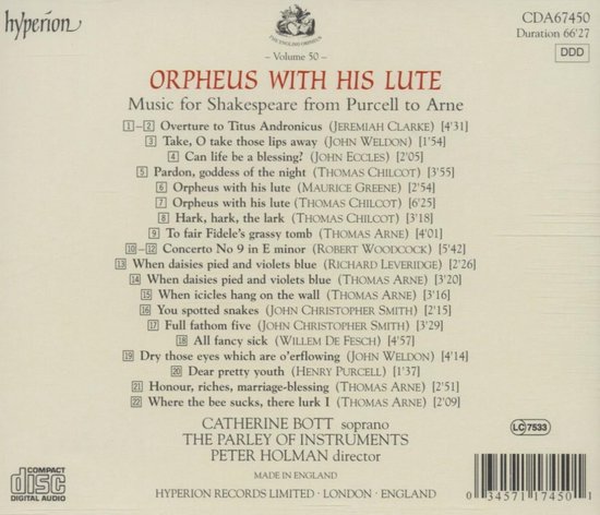 Orpheus With His Lute: Music For Shakespeare From, Rachel Brow ...