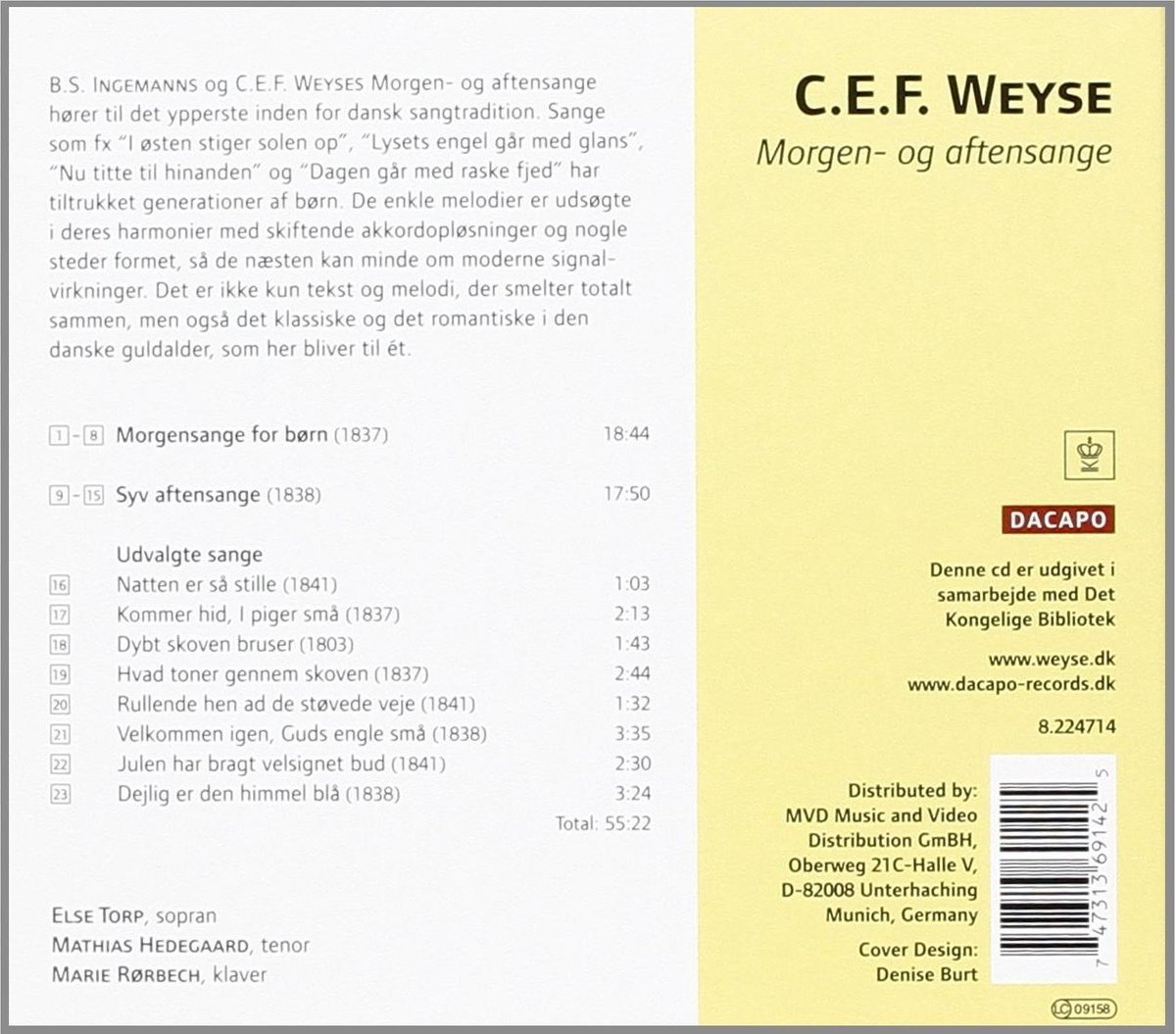 Else Torp, Mathias Hedegaard, Marie Rørbech - Weyse: Morgen-Og ...