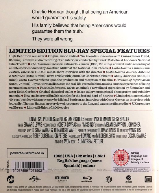 Missing (1982) Limited Edition [Blu-ray] (Blu-ray), Jack Lemmon | Dvd's | bol
