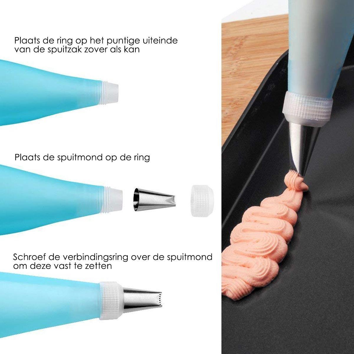 KitchenBrothers Siliconen Slagroom Spuitzak met RVS Spuitmondjes ...