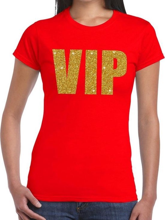 VIP glitter goud tekst t-shirt rood dames - dames shirt VIP in glitter ...