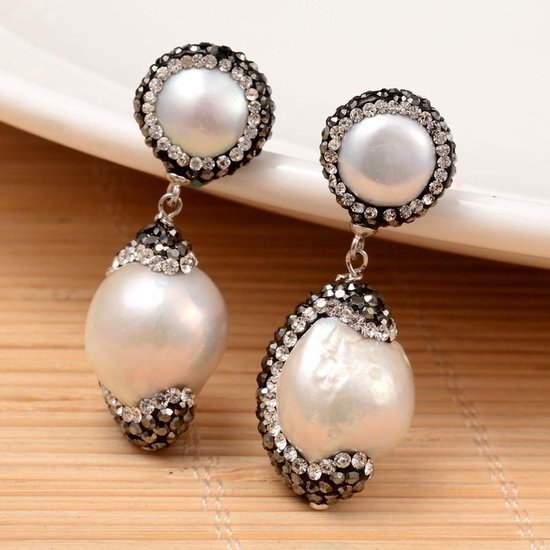 Zoetwater parel oorbellen Double Bling Baroque Pearl - oorstekers ...