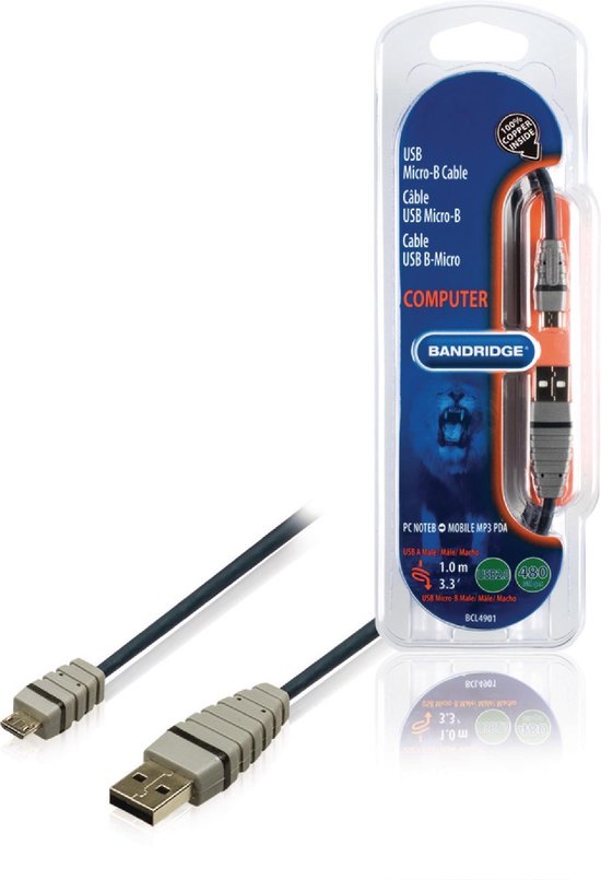 Bandridge - USB 2.0 Micro Kabel - Grijs - 1 meter | bol
