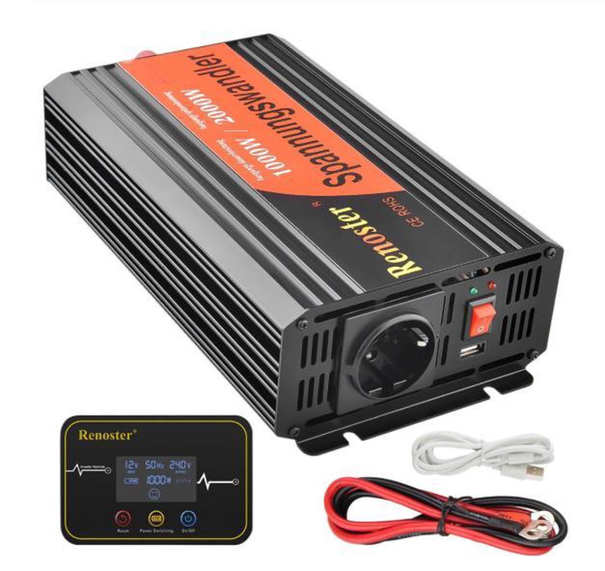 Renoster 12V-230V Zuivere Sinus Omvormer - 1000W/2000W + controller ...