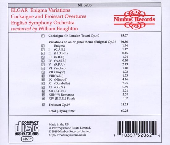 English Symphony Orchestra, William Boughton - Elgar: Enigma Variations (CD), Boughton... | bol