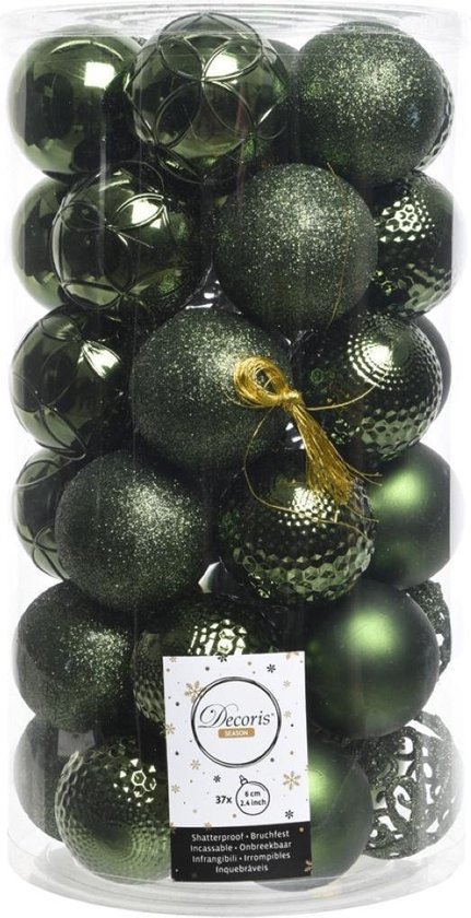 2 stuks Kerstbal glans mix dia6cm dennen groen | bol