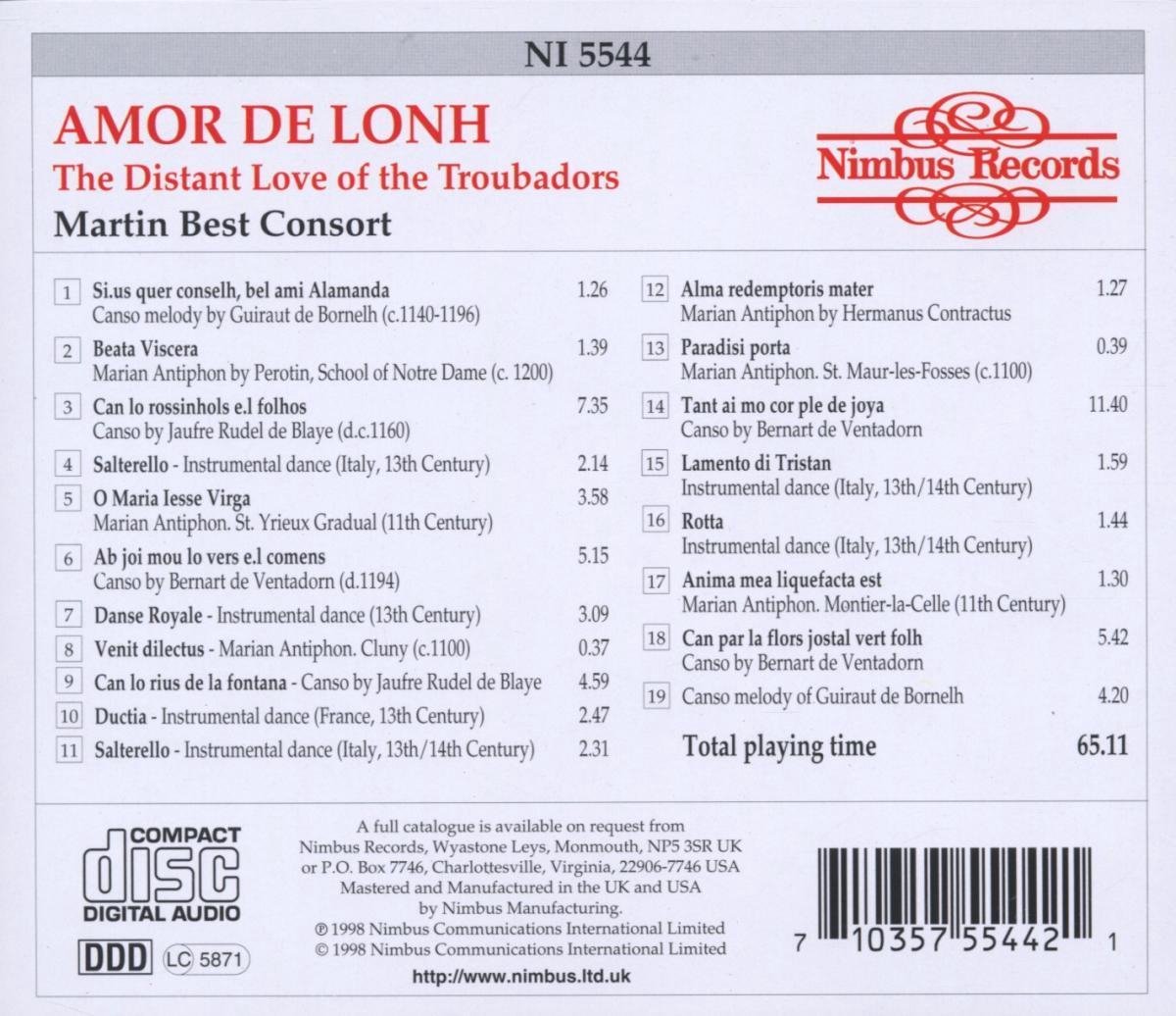 Martin Best Medieval Ensemble - Amor De Lonh - The Distant Love Of (CD ...