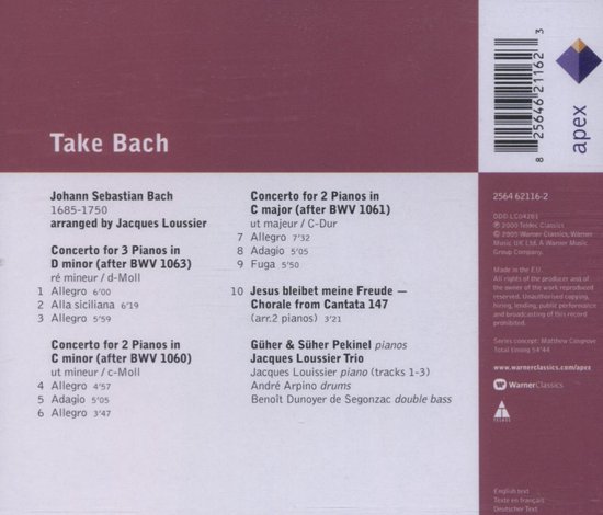 Take Bach, Jacques Loussier Trio | CD (album) | Muziek | bol.com