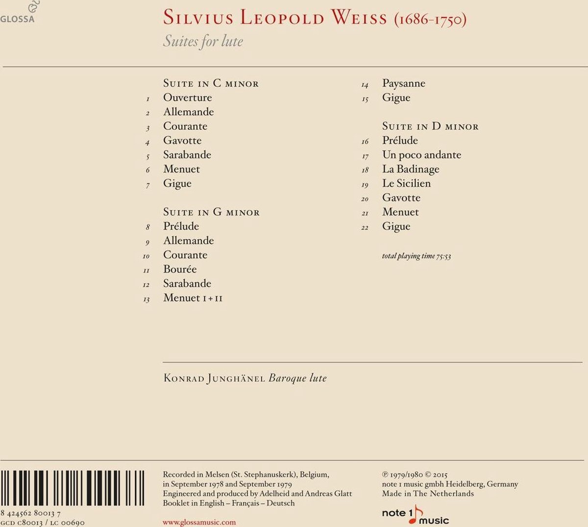 Konrad Junghänel - Silvius Leopold Weiss: Suites For Lute (CD), Konrad ...