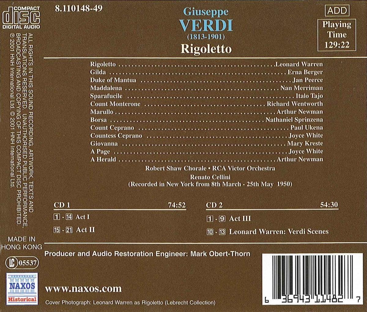 Renato Cellini - Rigoletto (2 CD), Rca Orch | CD (album) | Muziek | bol.com
