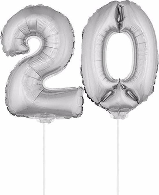 Zilveren opblaas cijfer 20 op stokjes | bol