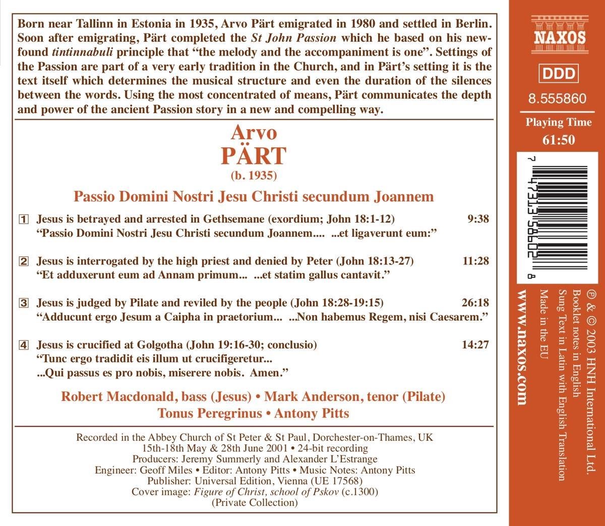Tonus Peregrinus, Antony Pitts, Robert MacDonald, Mark Anderson - Pärt ...