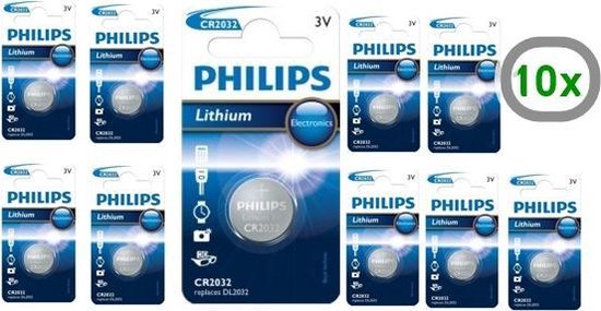 10 Stuks - Philips CR2032 3v lithium knoopcelbatterij | bol.com