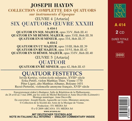 Quatuor Festetics - Complete Quatuors Oeuvre 33 & 42 (2 CD), Quatuor Festetics | Muziek | bol