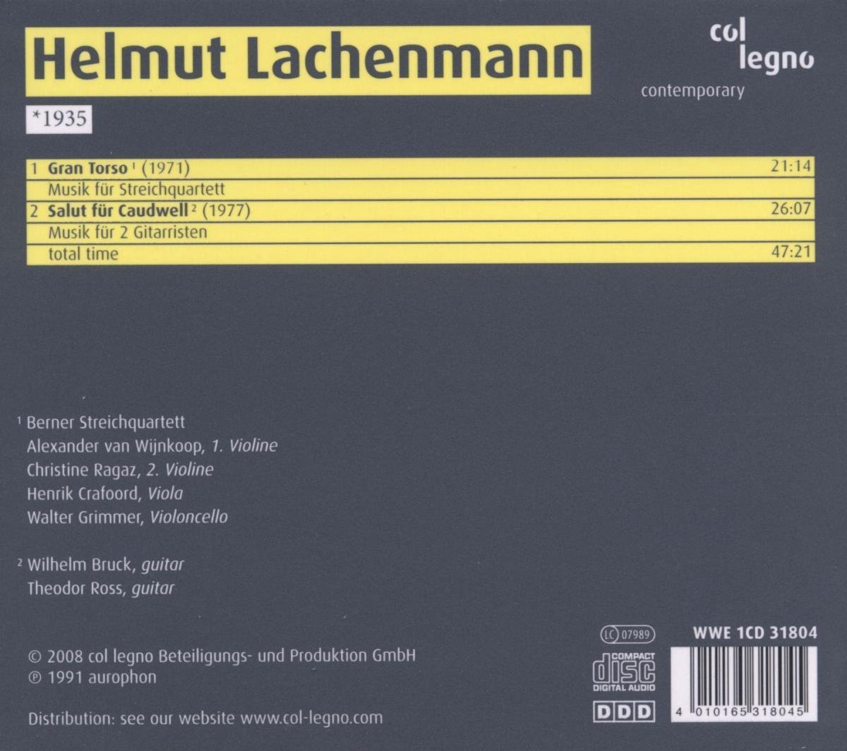 Berner Streichquartett - Lachenmann: Gran Torso/Salut Für Caudwell (CD ...