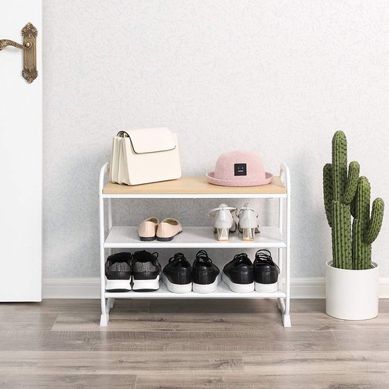 Schoenenrek/ Opbergrek - Wit/Eiken - Metaal/Hout | bol.com